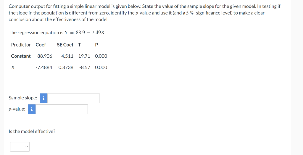 Solved Computer output for fitting a simple linear model is | Chegg.com