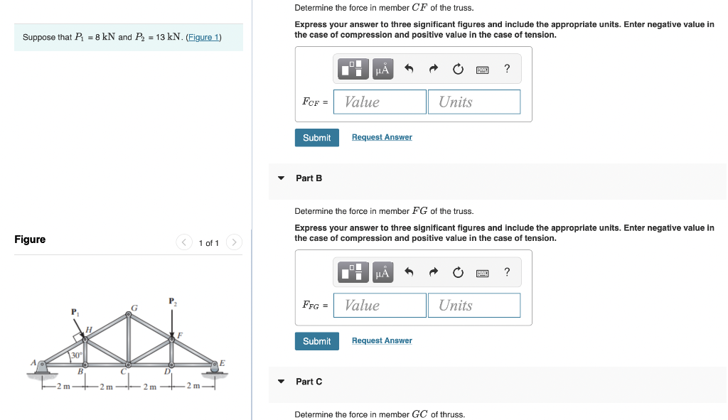 Solved Determine the force in member CF of the truss. | Chegg.com