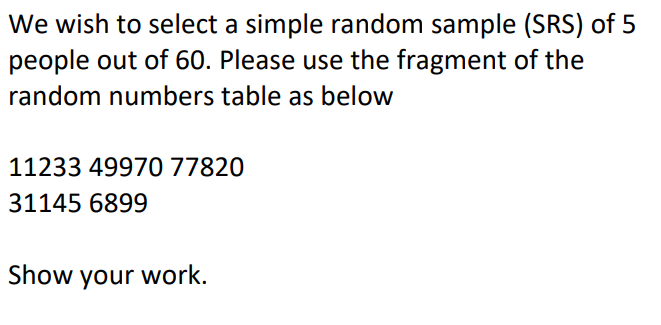 Solved We wish to select a simple random sample (SRS) of 5 | Chegg.com