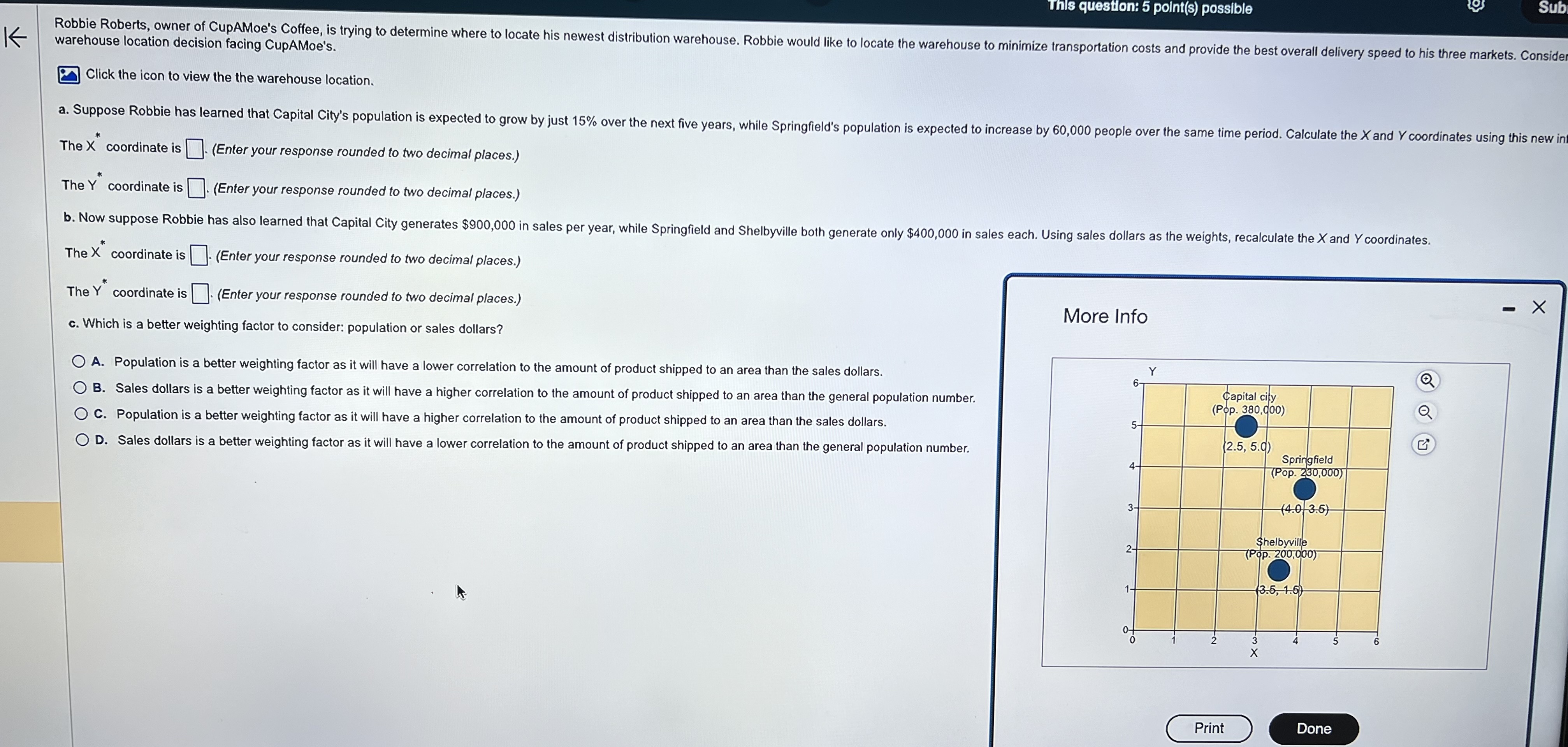 Solved warehouse location decision facing CupAMoe's.Click | Chegg.com
