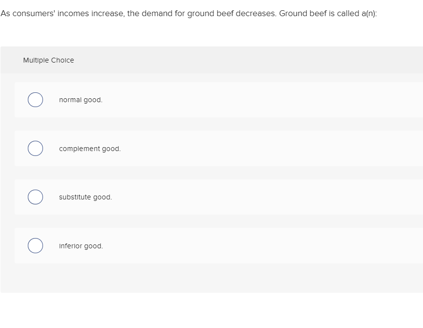 Solved As consumers' incomes increase, the demand for ground | Chegg.com