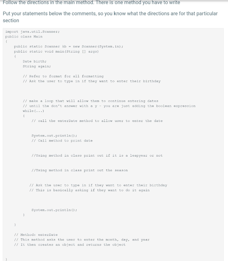 Solved Using JAVA, please write code for main in the order | Chegg.com