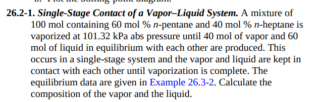 Solved 26.2-1. Single-Stage Contact of a Vapor-Liquid | Chegg.com