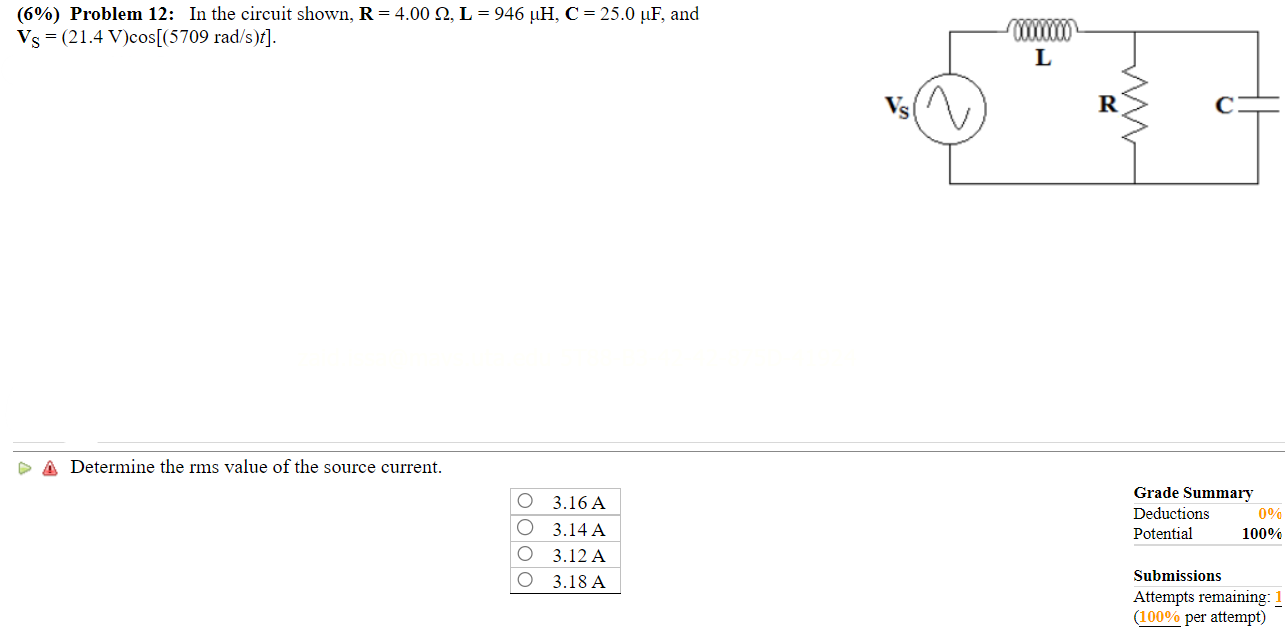 Solved (6\%) Problem 12: In the circuit shown, | Chegg.com