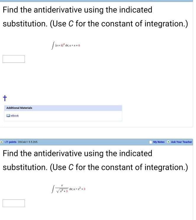 Solved Find the antiderivative using the indicated | Chegg.com