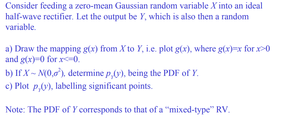 Consider feeding a zero-mean Gaussian random variable | Chegg.com
