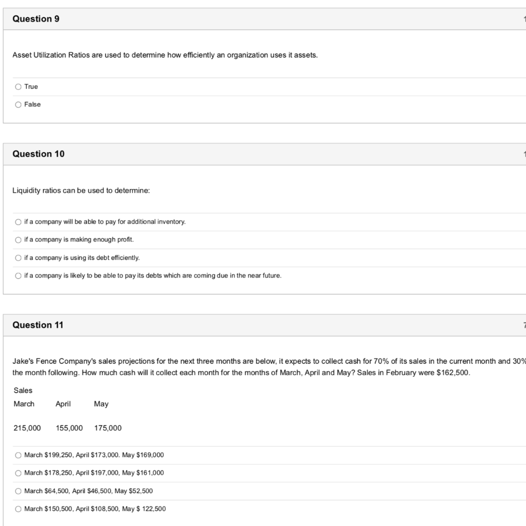 Solved Question 9 Asset Utilization Ratios are used to | Chegg.com