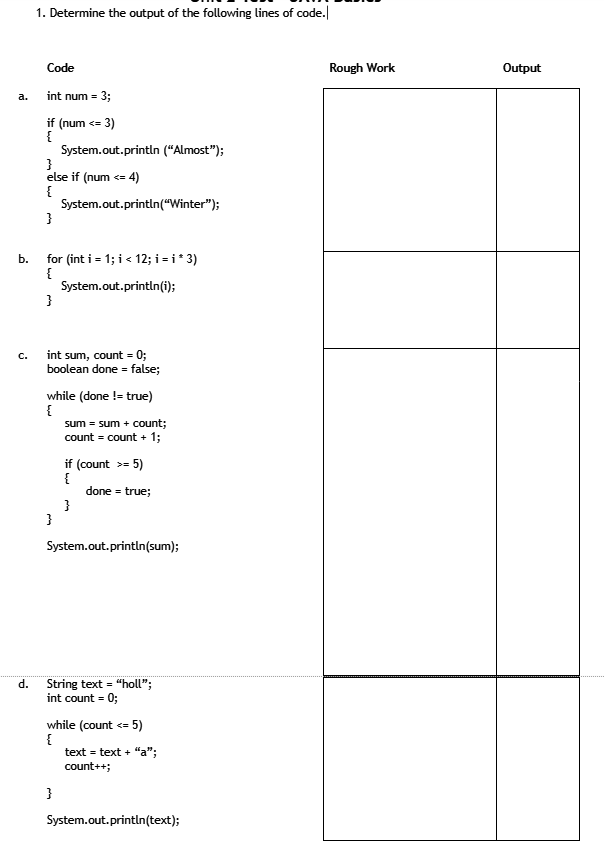 Solved 1. Determine the output of the following lines of | Chegg.com