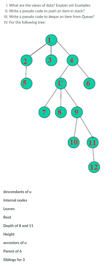 Solved I. What are the views of data? Explain wit | Chegg.com