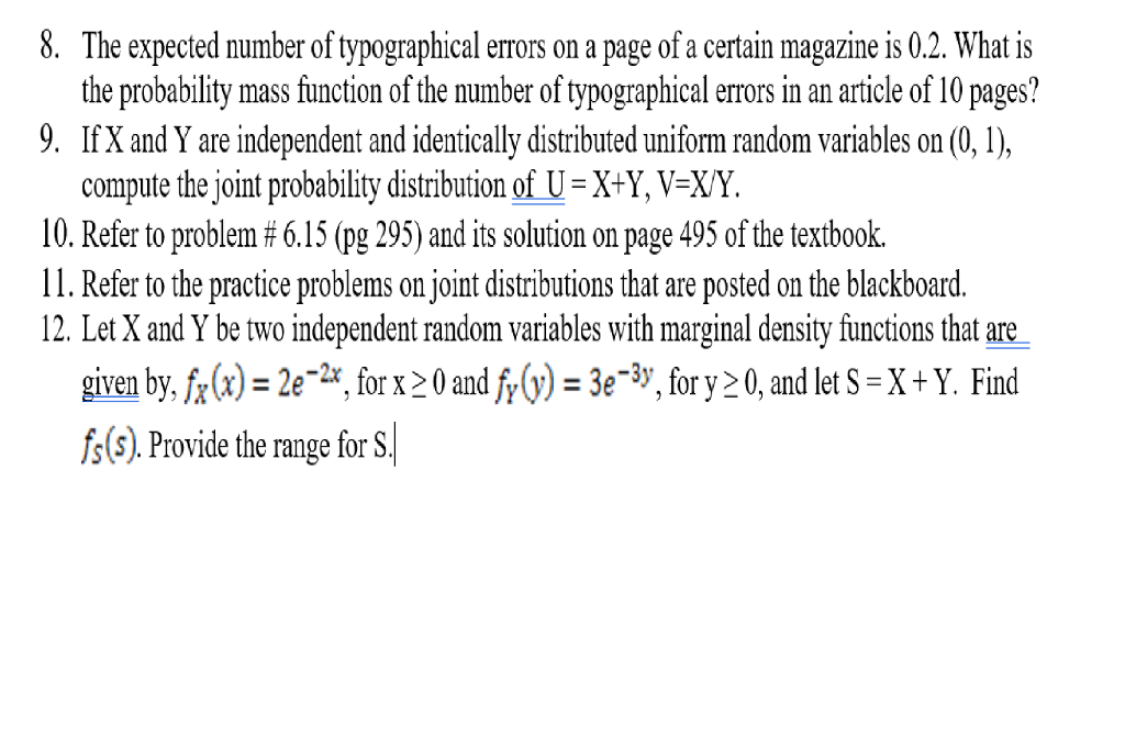 Solved 8. The expected number of typographical errors on a | Chegg.com