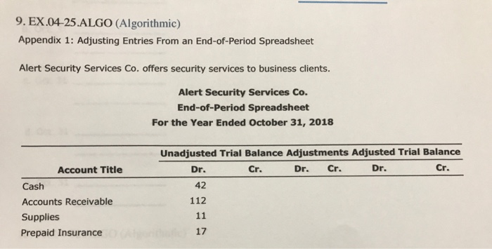 Solved 9. EX.04-25.ALGO (Algorithmic) Appendix 1: Adjusting | Chegg.com