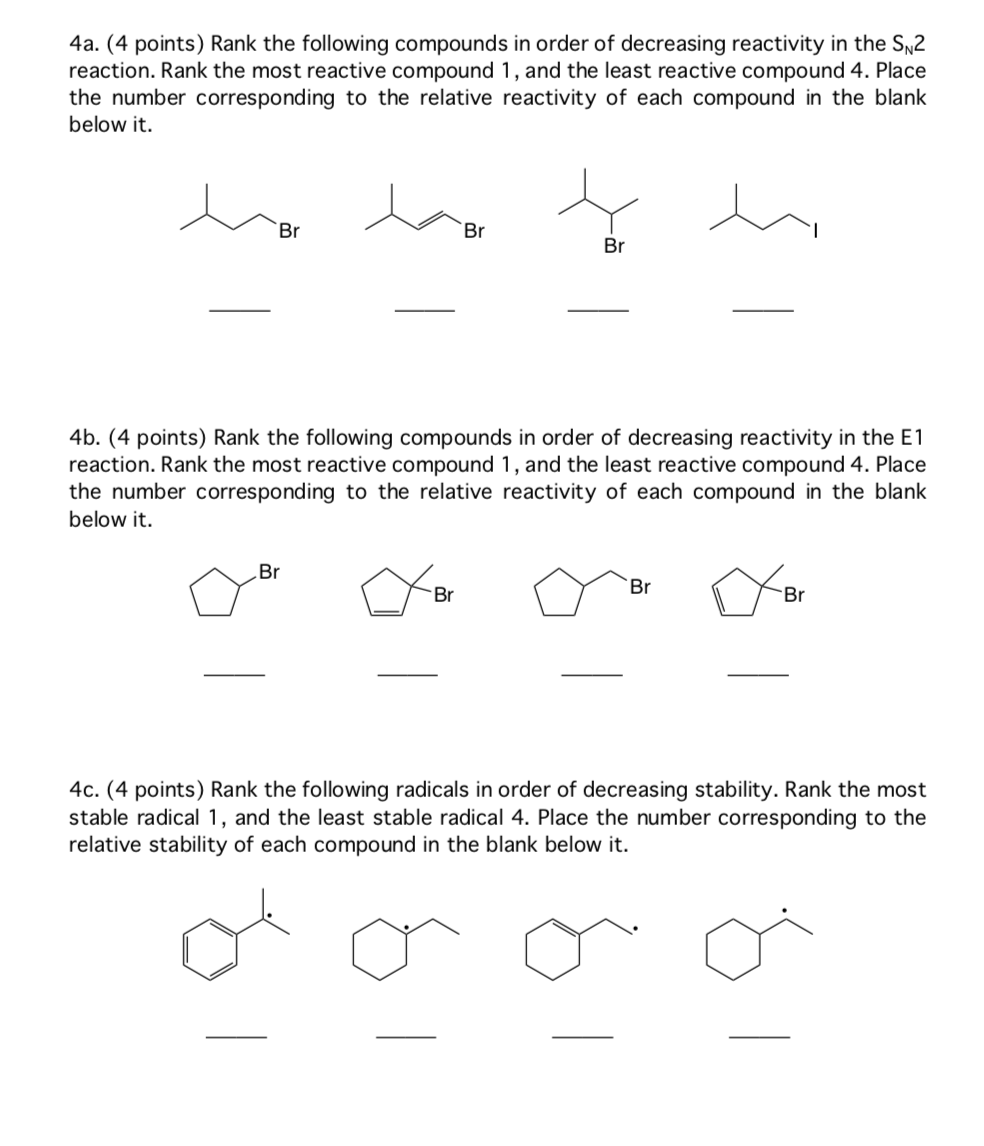 Solved 4a 4 Points Rank The Following Compounds In Order
