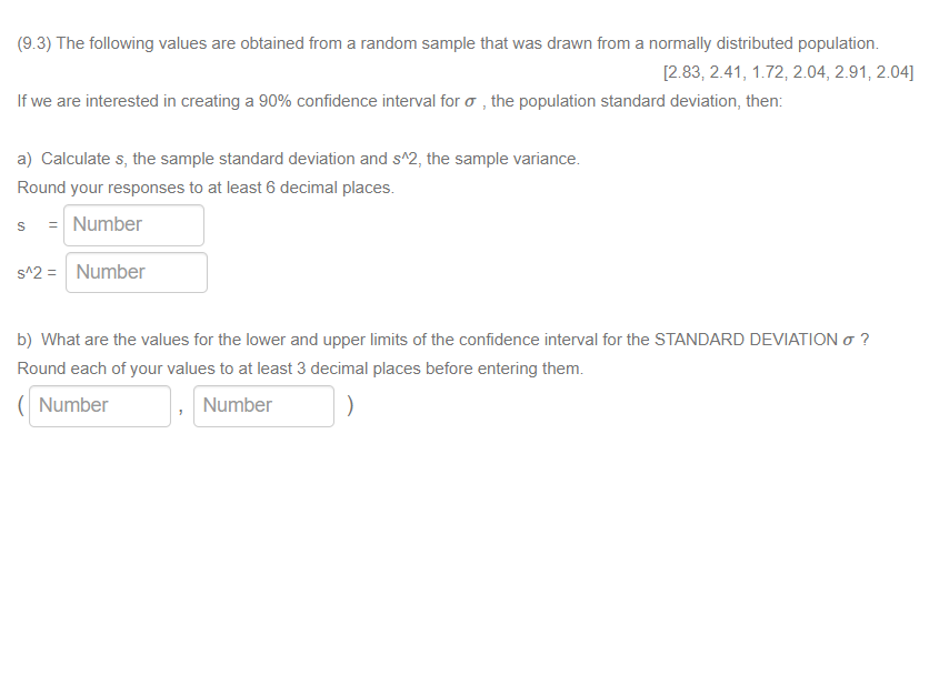 Solved (9.3) The following values are obtained from a random | Chegg.com