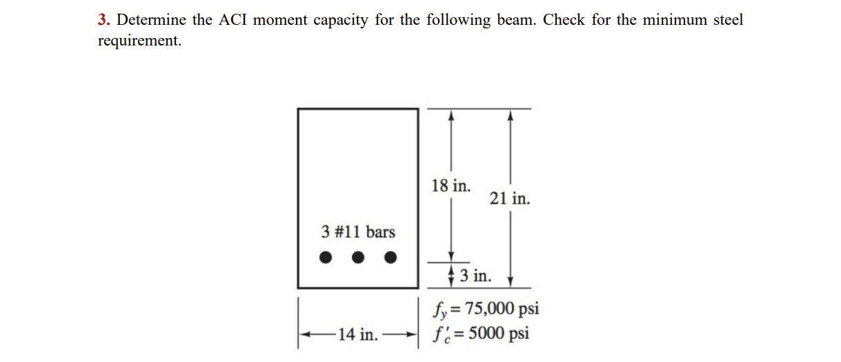 Solved 3. Determine the ACI moment capacity for the | Chegg.com