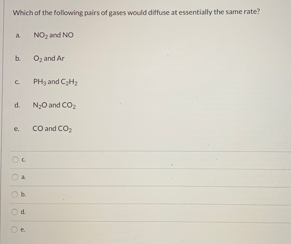 Solved Which of the following pairs of gases would diffuse | Chegg.com