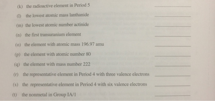 Solved (k) the radioactive element in Period 5 ____ (i) the | Chegg.com