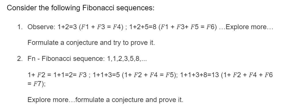 Solved Consider the following Fibonacci sequences: 1. | Chegg.com
