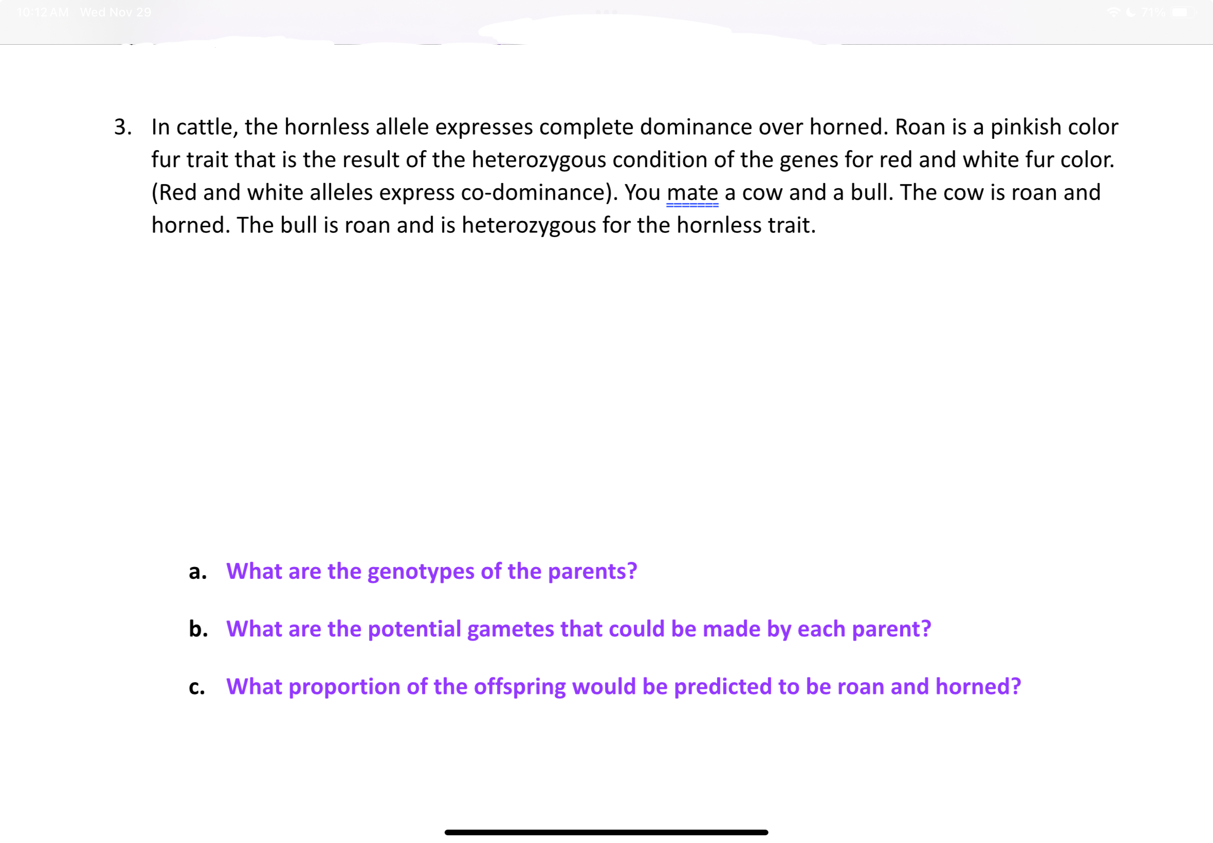 Solved In cattle, the hornless allele expresses complete | Chegg.com