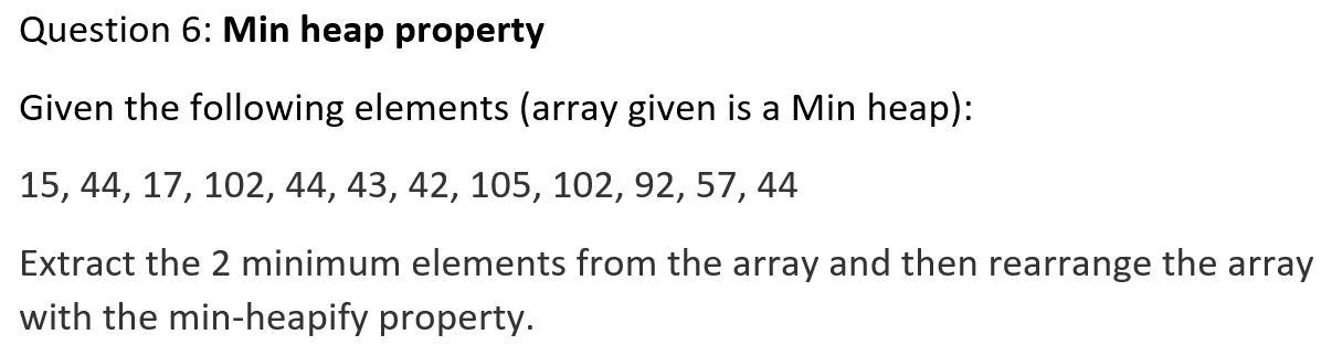 Solved Question 6: Min heap property Given the following | Chegg.com