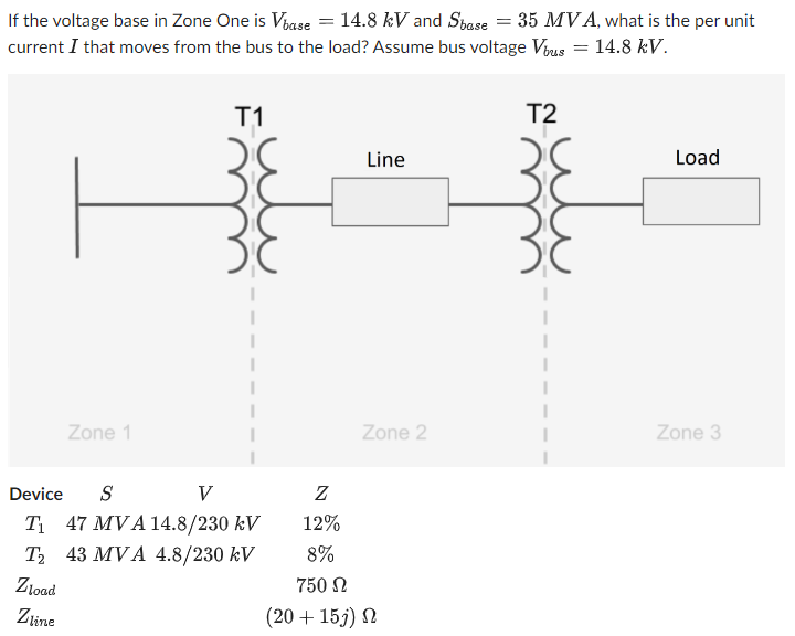 Solved If the voltage base in Zone One is Vbase =14.8kV and | Chegg.com