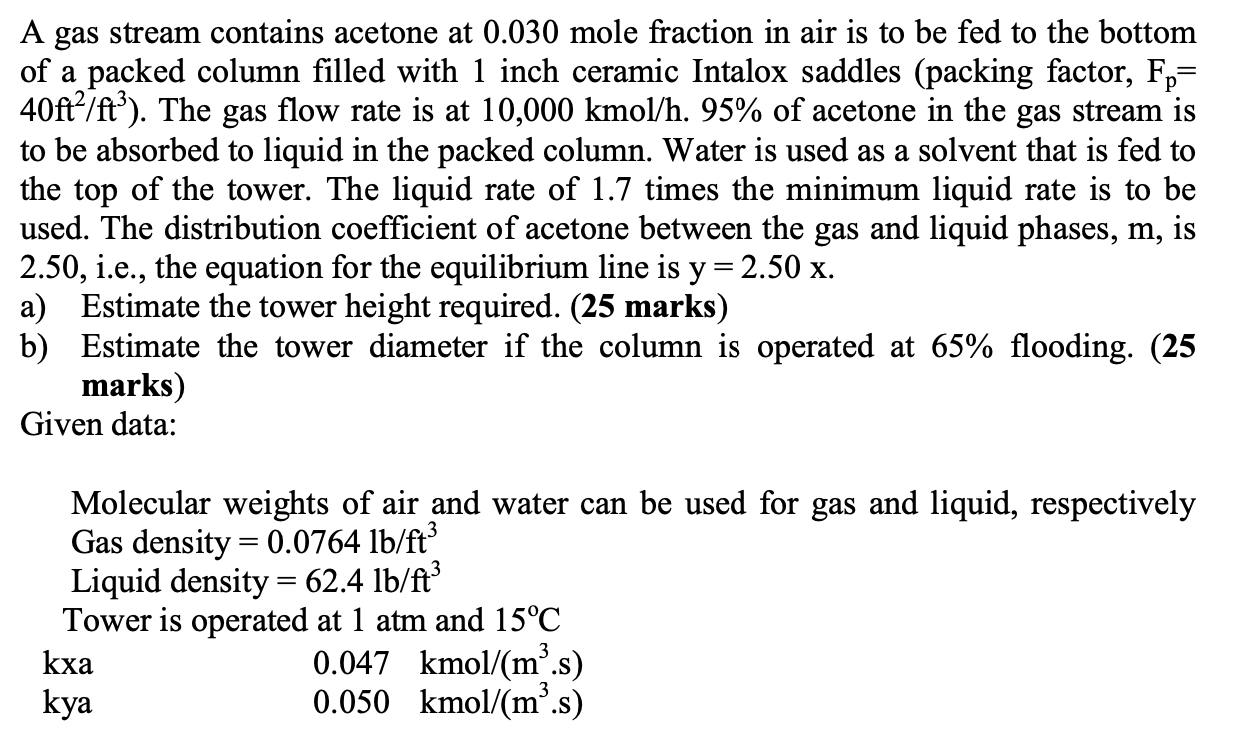 Solved A gas stream contains acetone at 0.030 mole fraction | Chegg.com