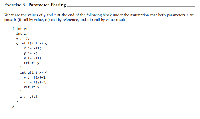 Solved Exercise 3. Parameter Passing_ What are the values of | Chegg.com