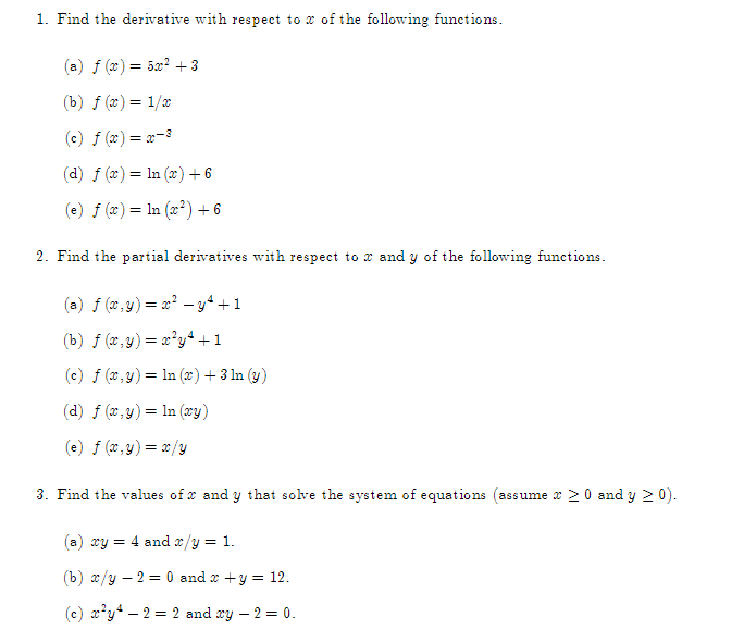 Solved 1. Find the derivative with respect to x of the | Chegg.com