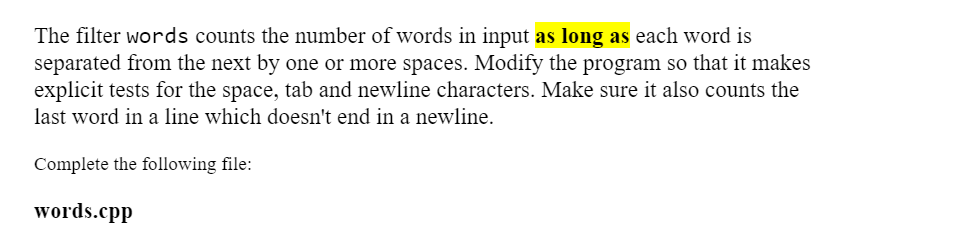 Solved The filter words counts the number of words in input | Chegg.com