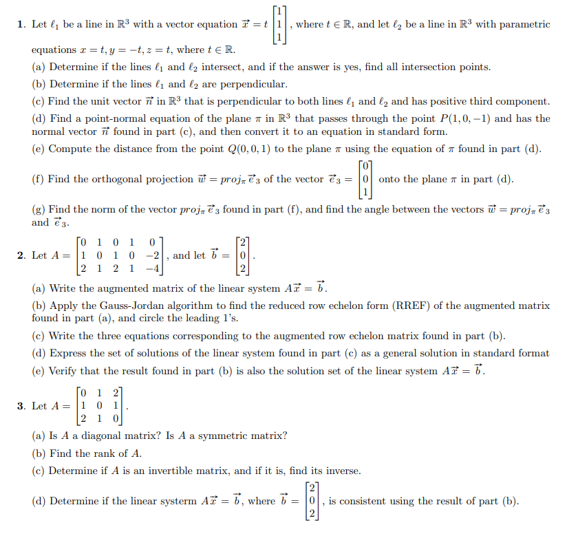 Solved 1. Let ℓ1 be a line in R3 with a vector equation | Chegg.com