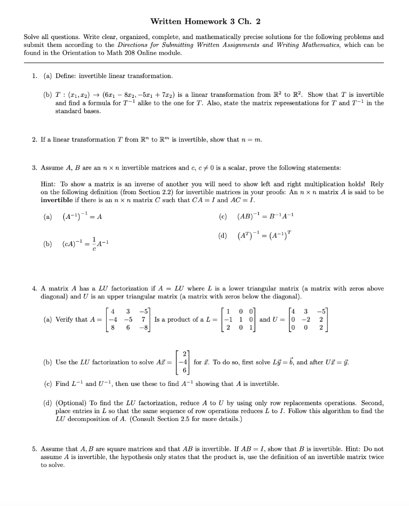 Solved Solve all questions. Write clear, organized, | Chegg.com