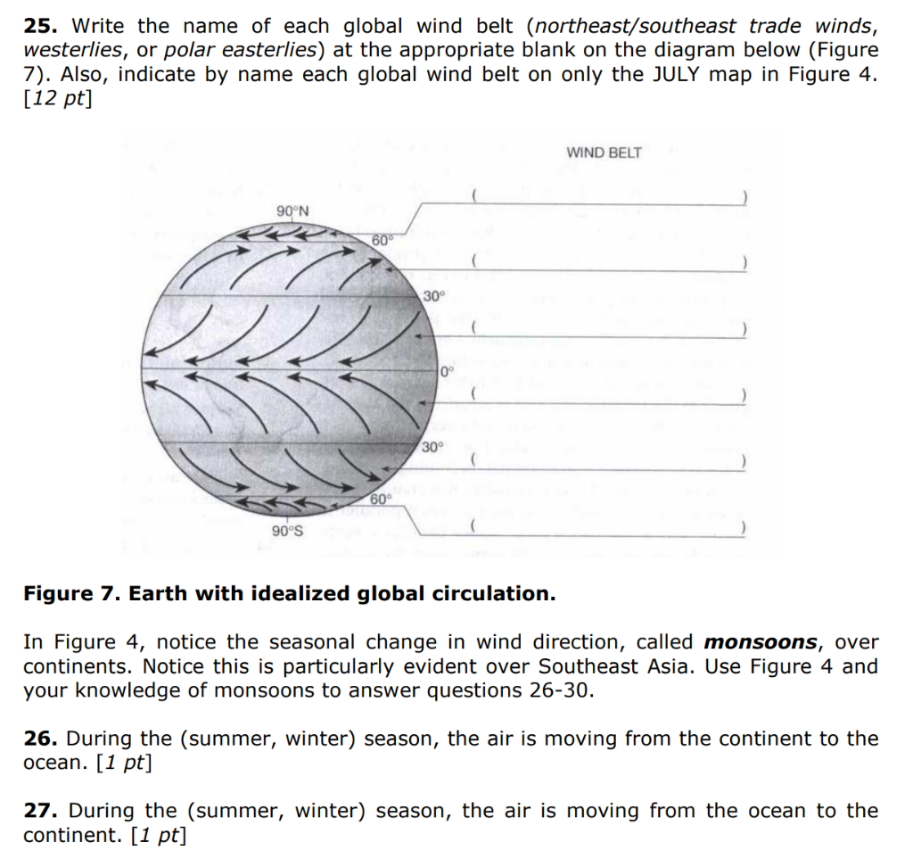 Solved 25. Write the name of each global wind belt | Chegg.com