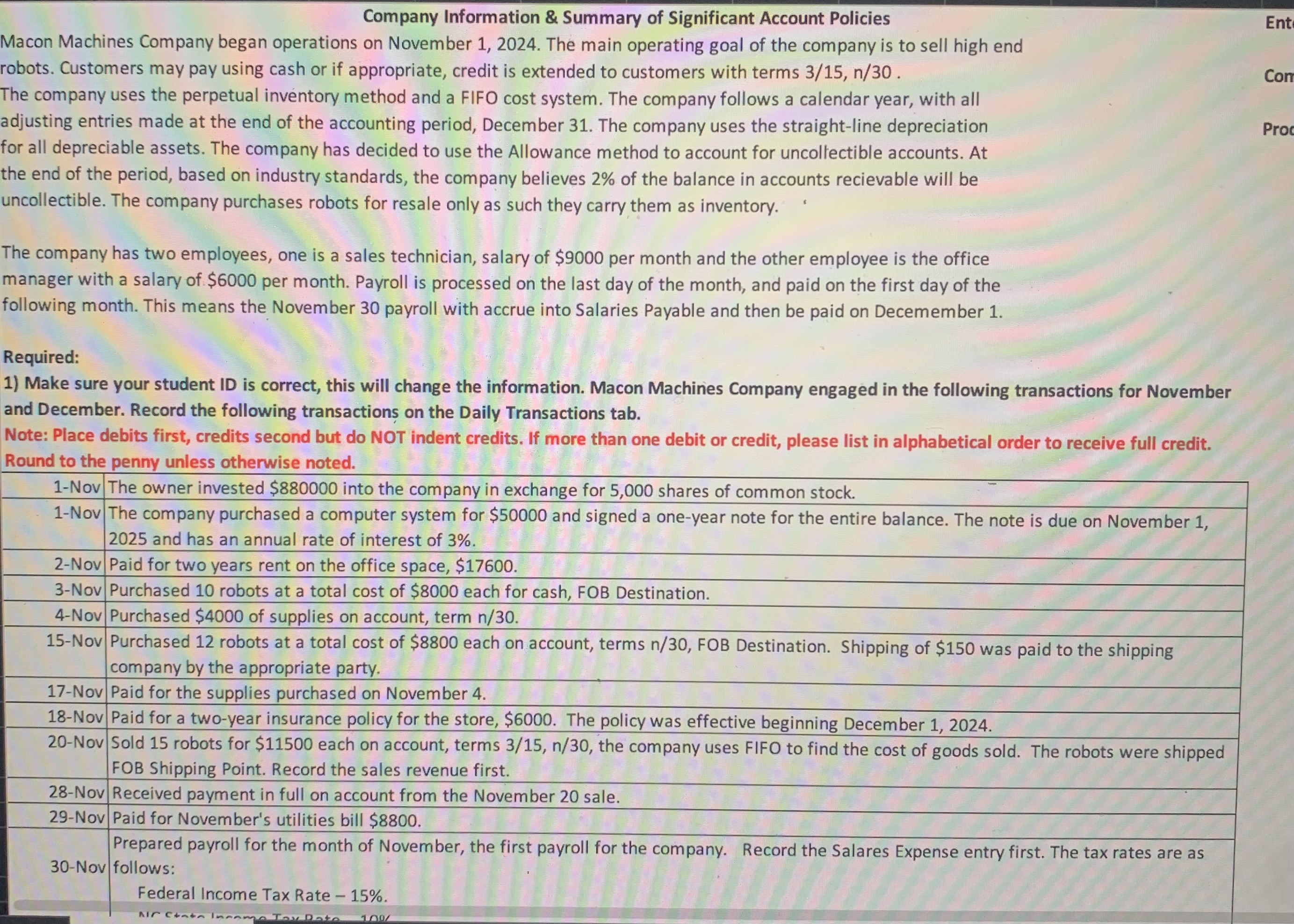 Solved Company Information \& Summary of Significant Account | Chegg.com
