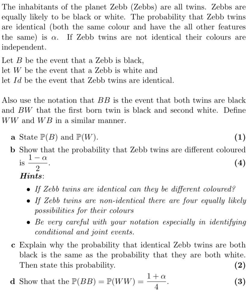 Solved The inhabitants of the planet Zebb (Zebbs) are all | Chegg.com