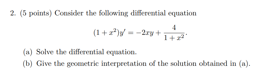 Solved 2. (5 points) Consider the following differential | Chegg.com