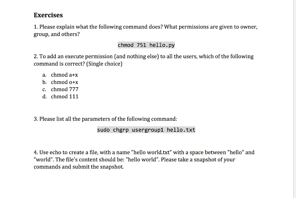 Solved Exercises 1. Please explain what the following | Chegg.com