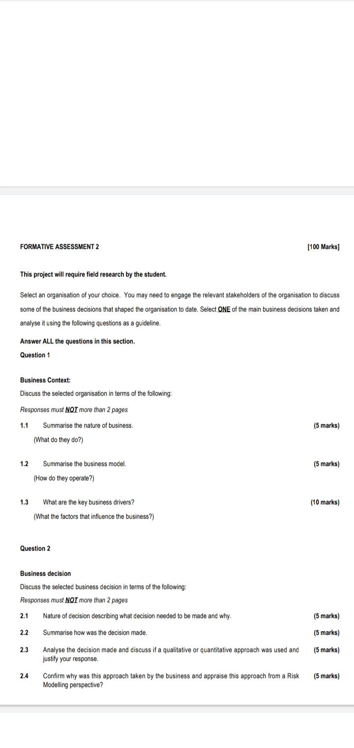 Solved FORMATIVE ASSESSMENT 2 [100 Marks] This project will | Chegg.com