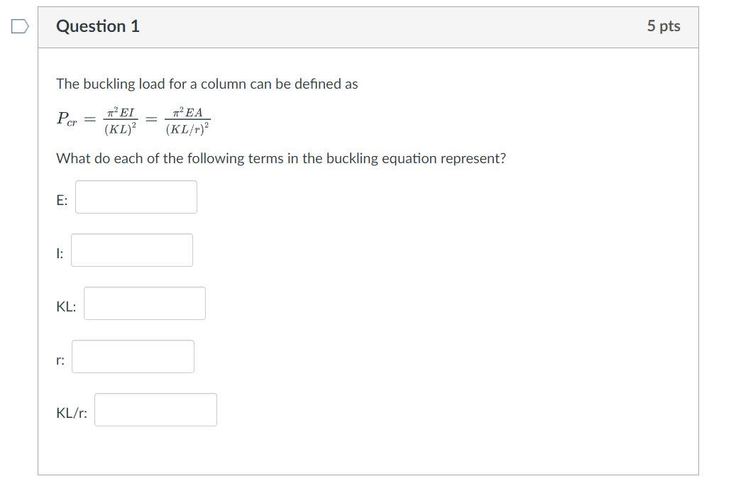 Solved The buckling load for a column can be defined as | Chegg.com