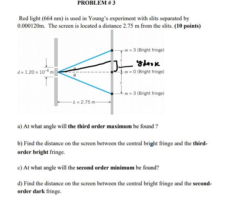 Solved PROBLEM #3 Red light (664 nm) is used in Young's | Chegg.com