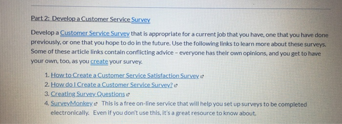 Solved Part 2: Develop a Customer Service Survey Develop a | Chegg.com ...