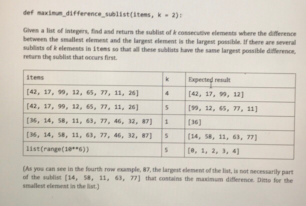 Solved def maximum_difference sublist(items, k 2): Given a | Chegg.com