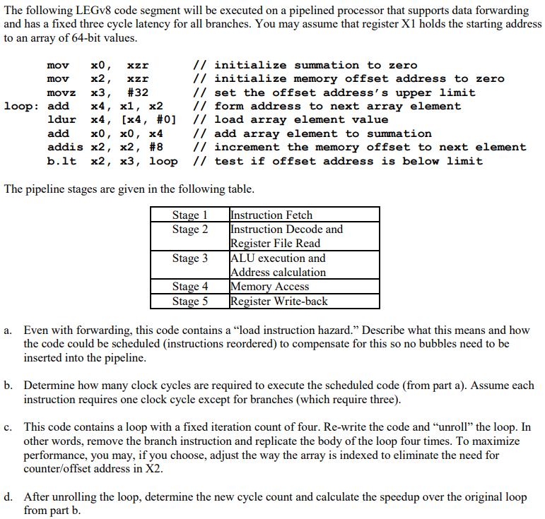Solved The Following Legv8 Code Segment Will Be Executed On 