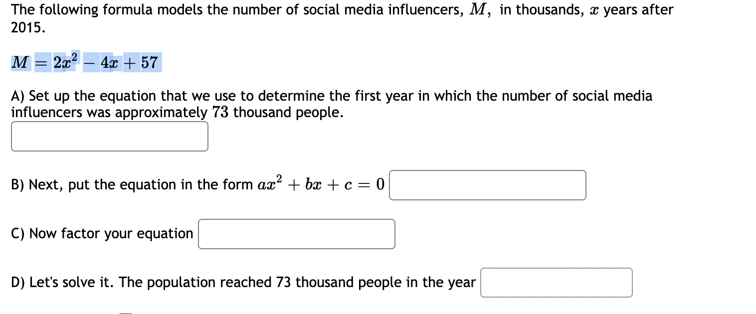 Solved The following formula models the number of social | Chegg.com