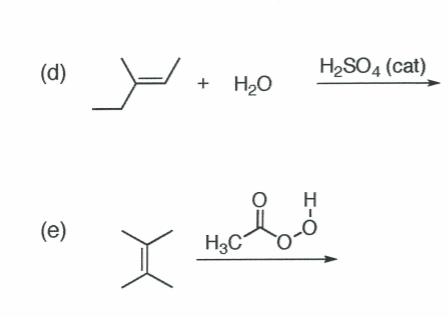 Solved (d) H2SO4 (cat) .لل + H2O H (e) ميليم H3C | Chegg.com