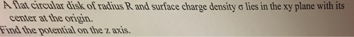 Solved A flat circular disk of radius R and surface charge | Chegg.com