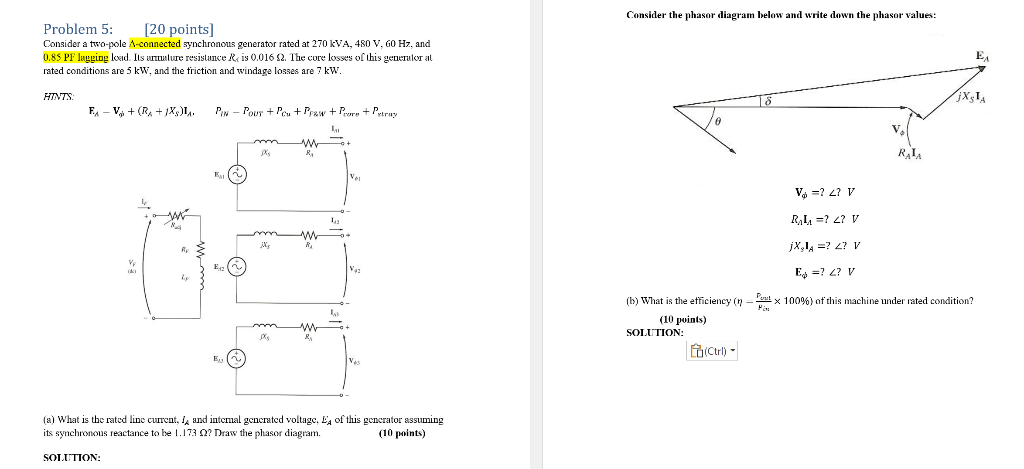 Solved Problem 5: [20 points] Consider the phasor diagram | Chegg.com