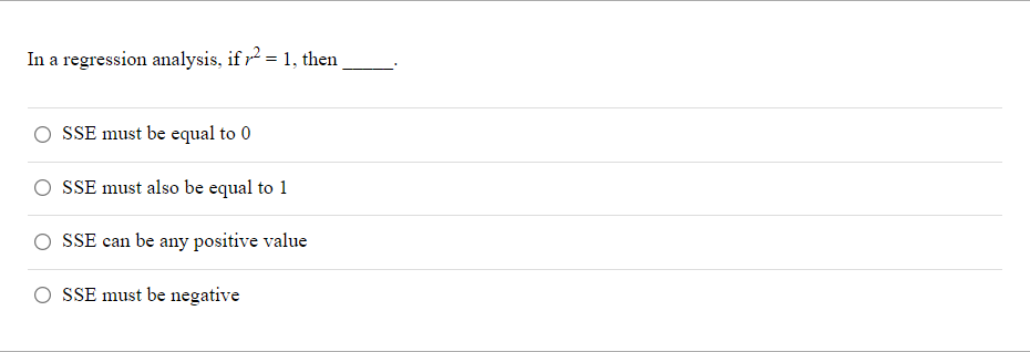 Solved In a regression analysis, if r2 = 1, then SSE must be | Chegg.com