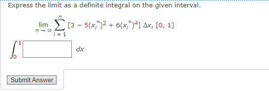 Solved Express the limit as a definite integral on the given | Chegg.com