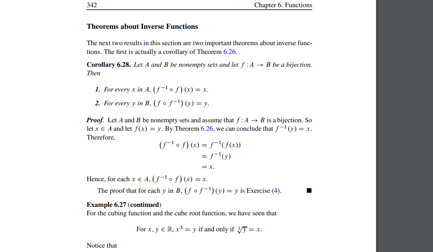Solved 342 Chapter 6. Functions Theorems about Inverse | Chegg.com