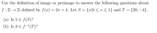 Solved Use the definition of image or preimage to answer the | Chegg.com