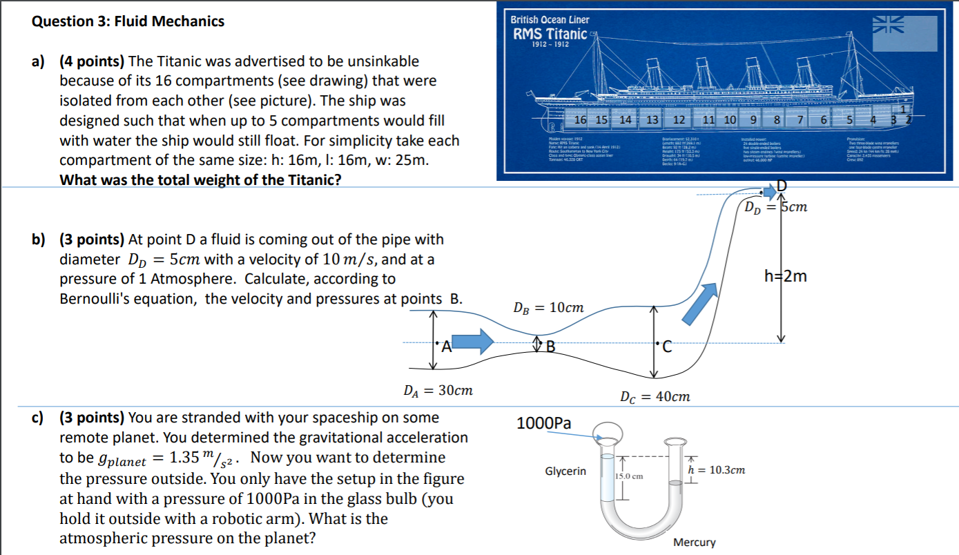 Solved Question 3: Fluid Mechanics British Ocean Liner RMS | Chegg.com